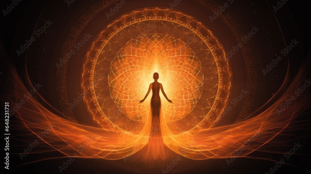 Exploring the Gateway to Another Universe. Radiant Human Figure ...