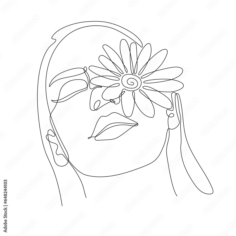 Beautiful woman face - line art. Single line minimalist vector ...