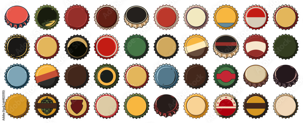 Beer cap vector set for design of brew beer in a brewery. Collection of ...