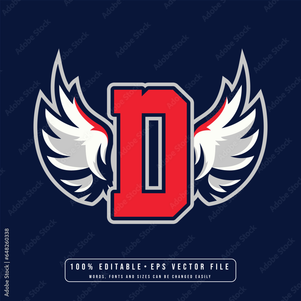 D wings logo vector with editable text effect. Editable letter D ...