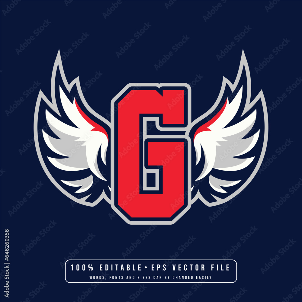 G wings logo vector with editable text effect. Editable letter G ...