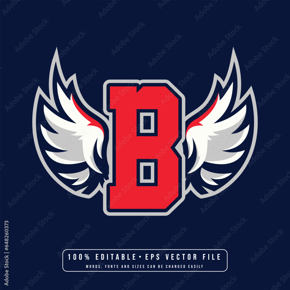 B wings logo vector with editable text effect. Editable letter B ...