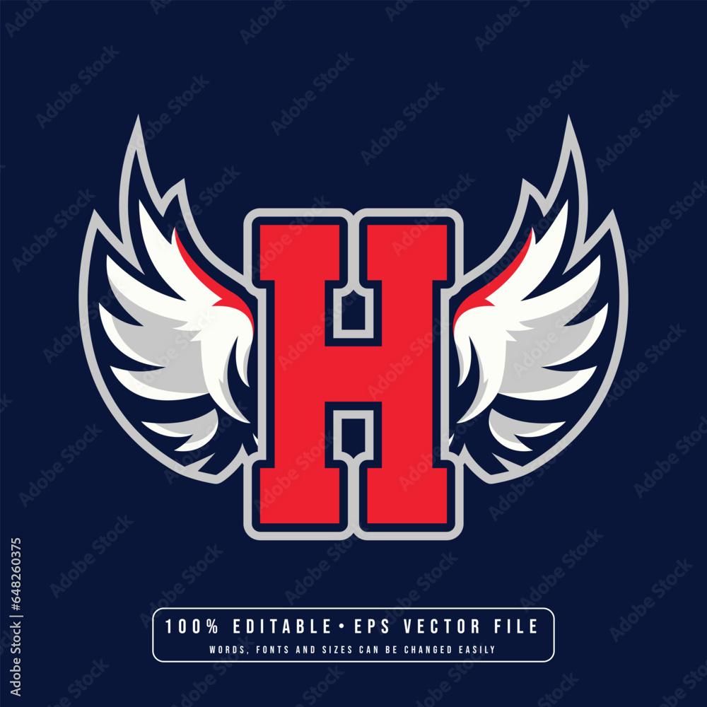 H wings logo vector with editable text effect. Editable letter H ...