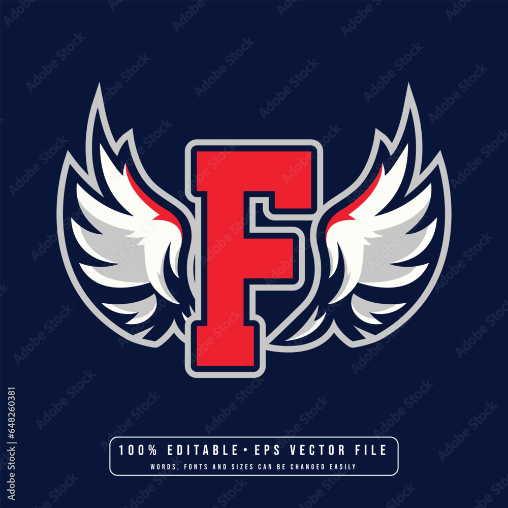 F wings logo vector with editable text effect. Editable letter F college t-shirt design ...