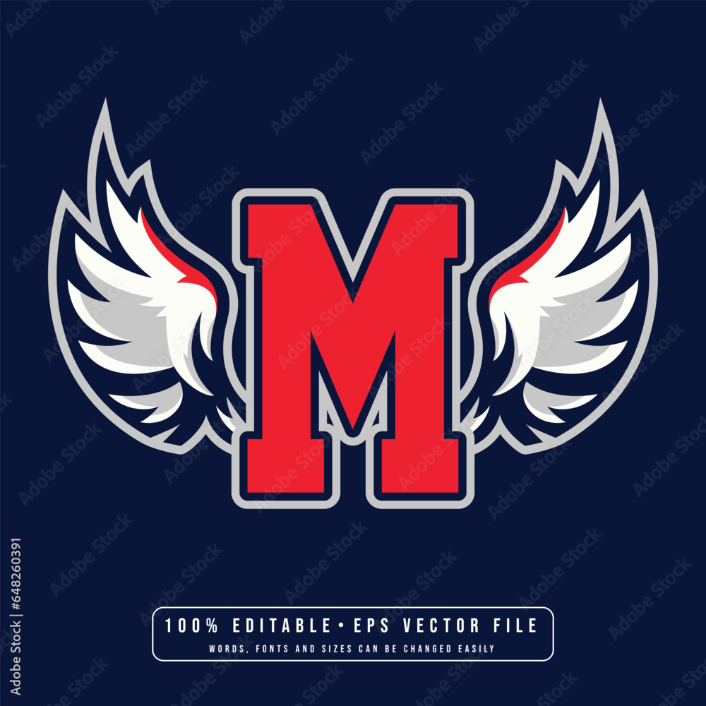 M wings logo vector with editable text effect. Editable letter M ...