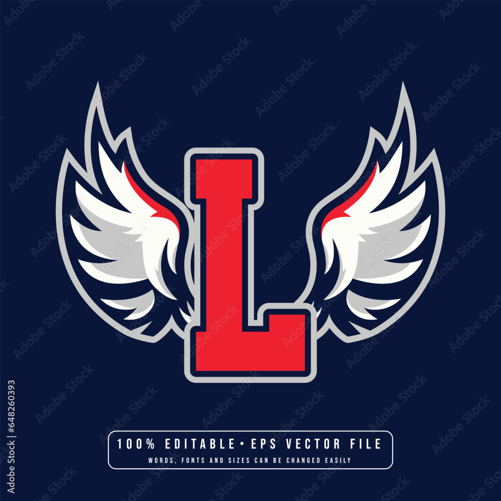 L wings logo vector with editable text effect. Editable letter L ...
