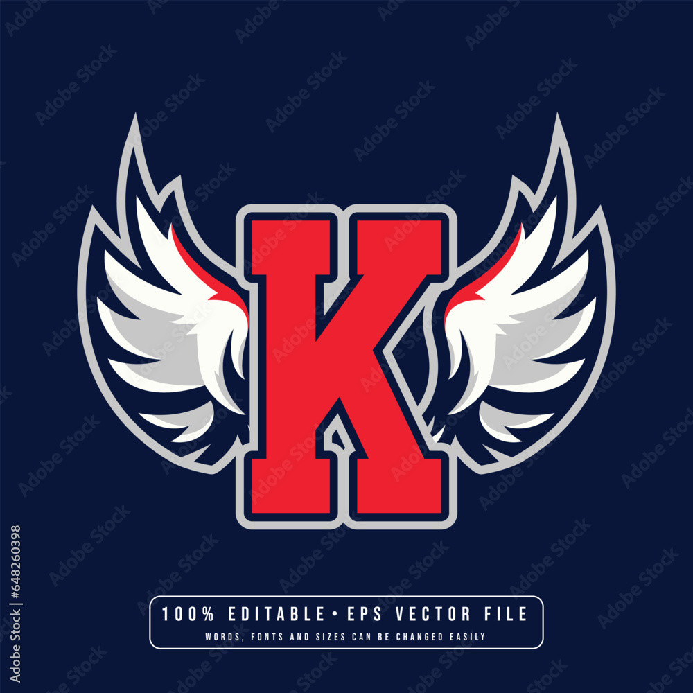 K wings logo vector with editable text effect. Editable letter K ...