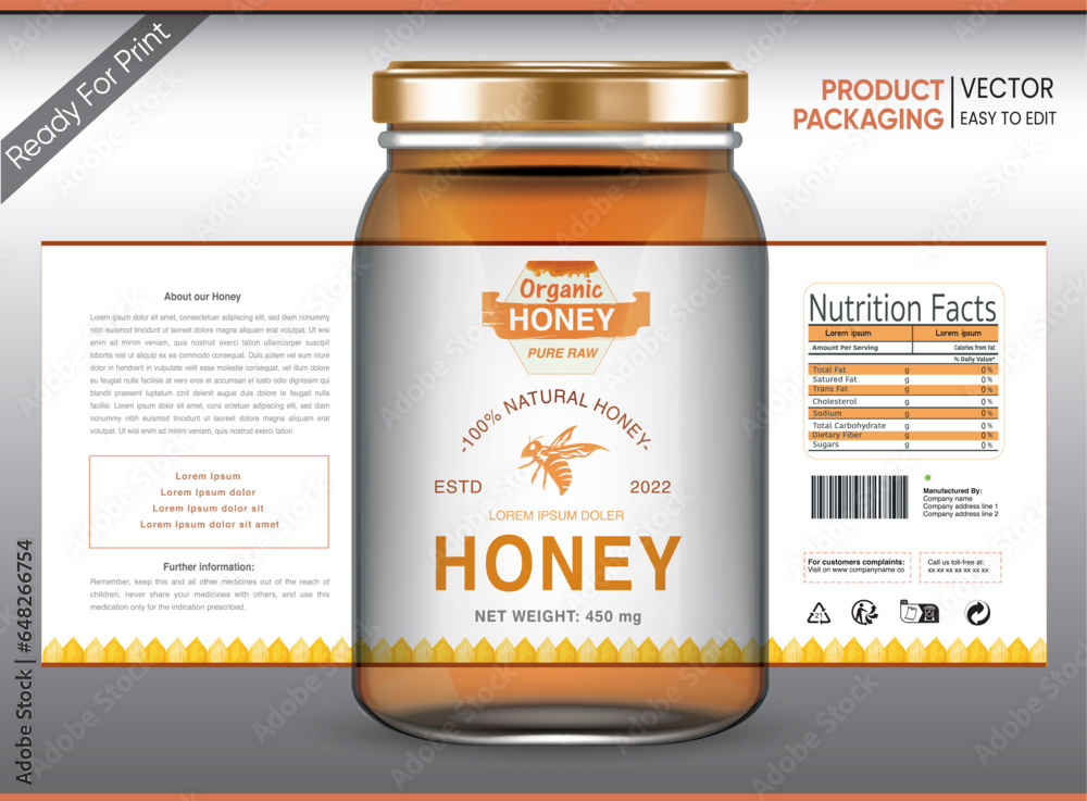 Honey Label and Packaging, Honey Packaging, Bee honey, Honey Vector ...