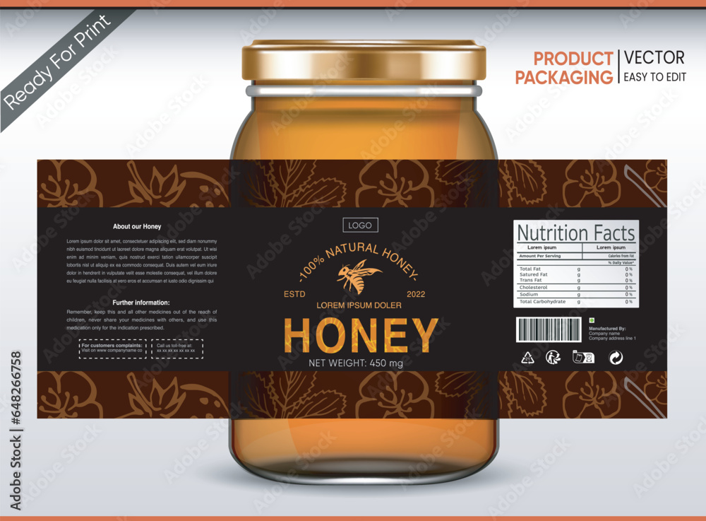 Honey Label and Packaging, Honey Packaging, Bee honey, Honey Vector ...