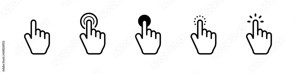 Pointer cursor computer mouse icon set. Clicking cursor, pointing hand ...