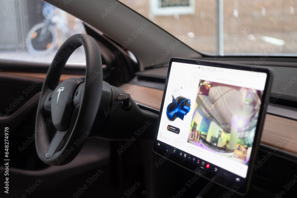 dashboard touchscreen display, steering wheel Tesla model Y electric ...