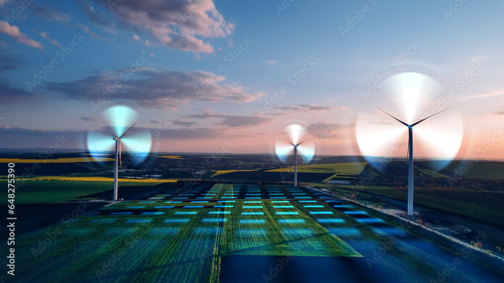 Windmill and graphic diagram of air currents that produce green energy ...