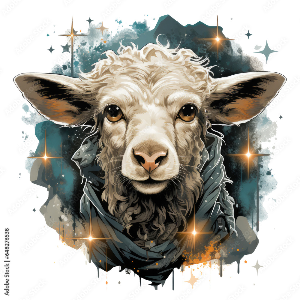 A magical sheep t-shirt design portraying a sheep as a star catcher ...