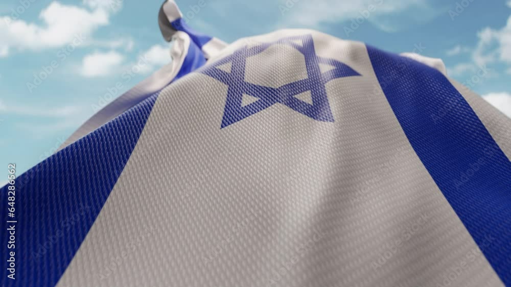 Wavy flag of Israel blowing in the wind in slow motion. Waving colorful ...