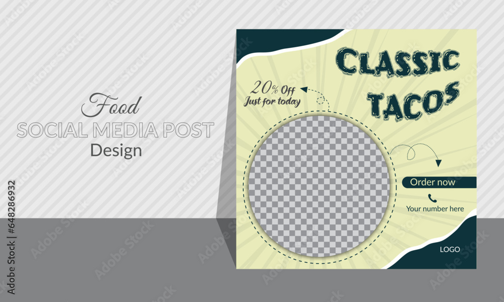 Vecteur Stock Tacos social media post design. Snacks design for ...