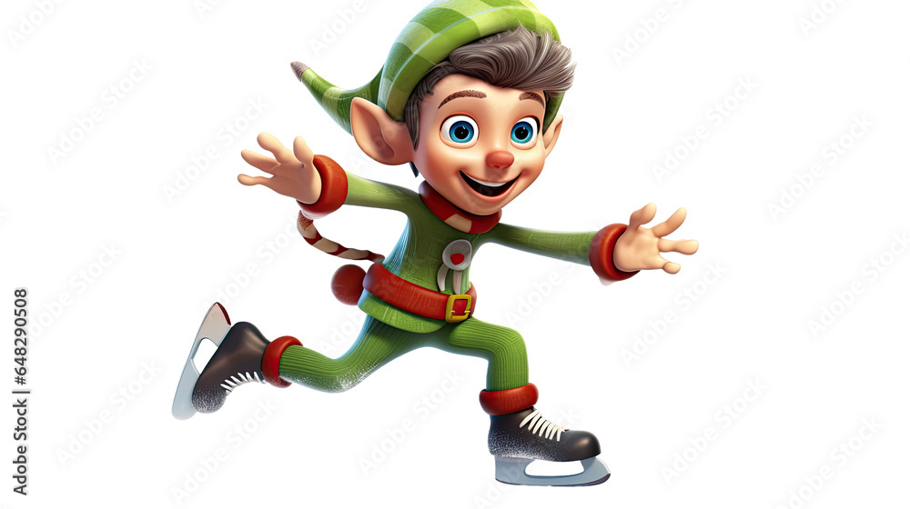 a christmas elf waving while ice skating isolated on a transparent ...