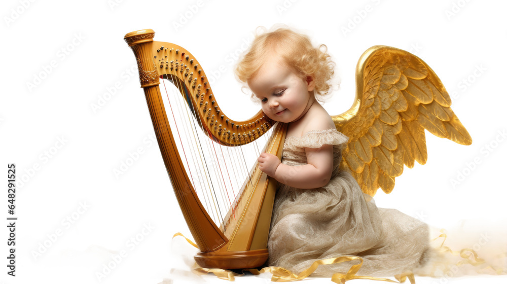 Illustration of a baby playing a harp isolated on a transparent ...
