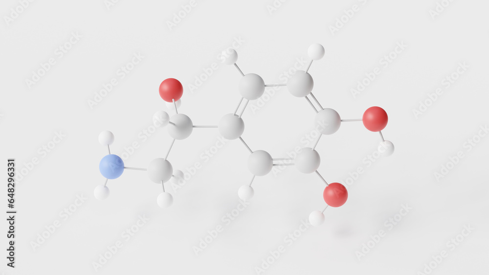 norepinephrine molecule 3d, molecular structure, ball and stick model ...