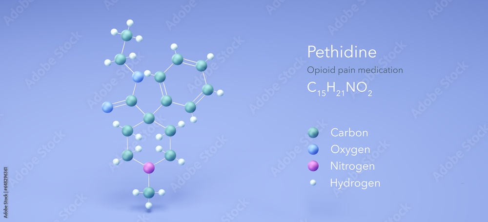 ภาพประกอบสต็อก pethidine molecule, molecular structures, synthetic ...