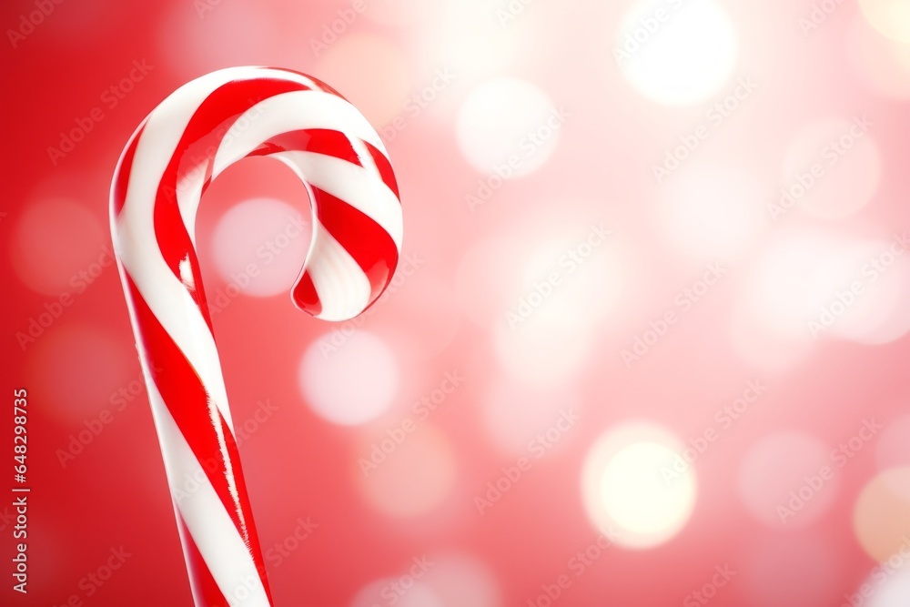Christmas candy cane, red and white treat on bokeh background with ...