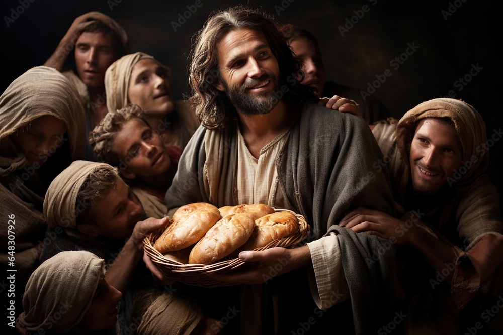 Jesus Christ fed bread to the poor , bible religion, gospels, ancient ...