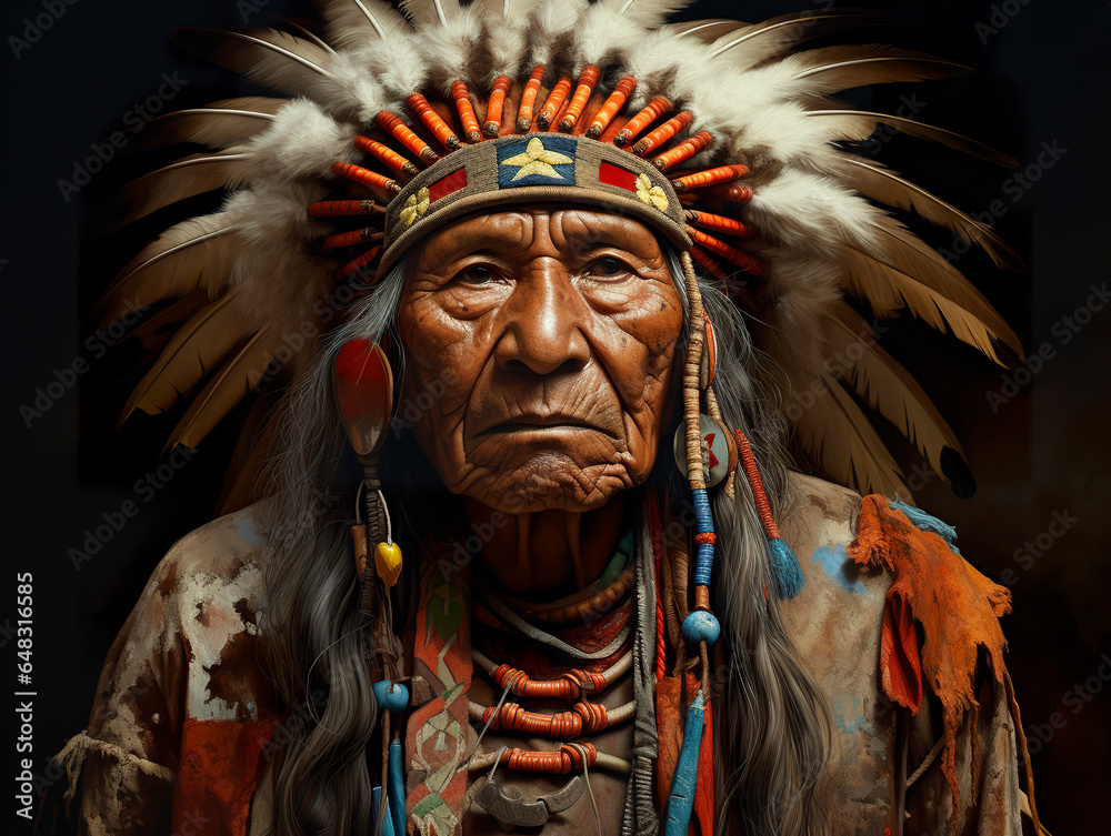 An artistic portrait of an elderly woman from the indigenous tribe with ...