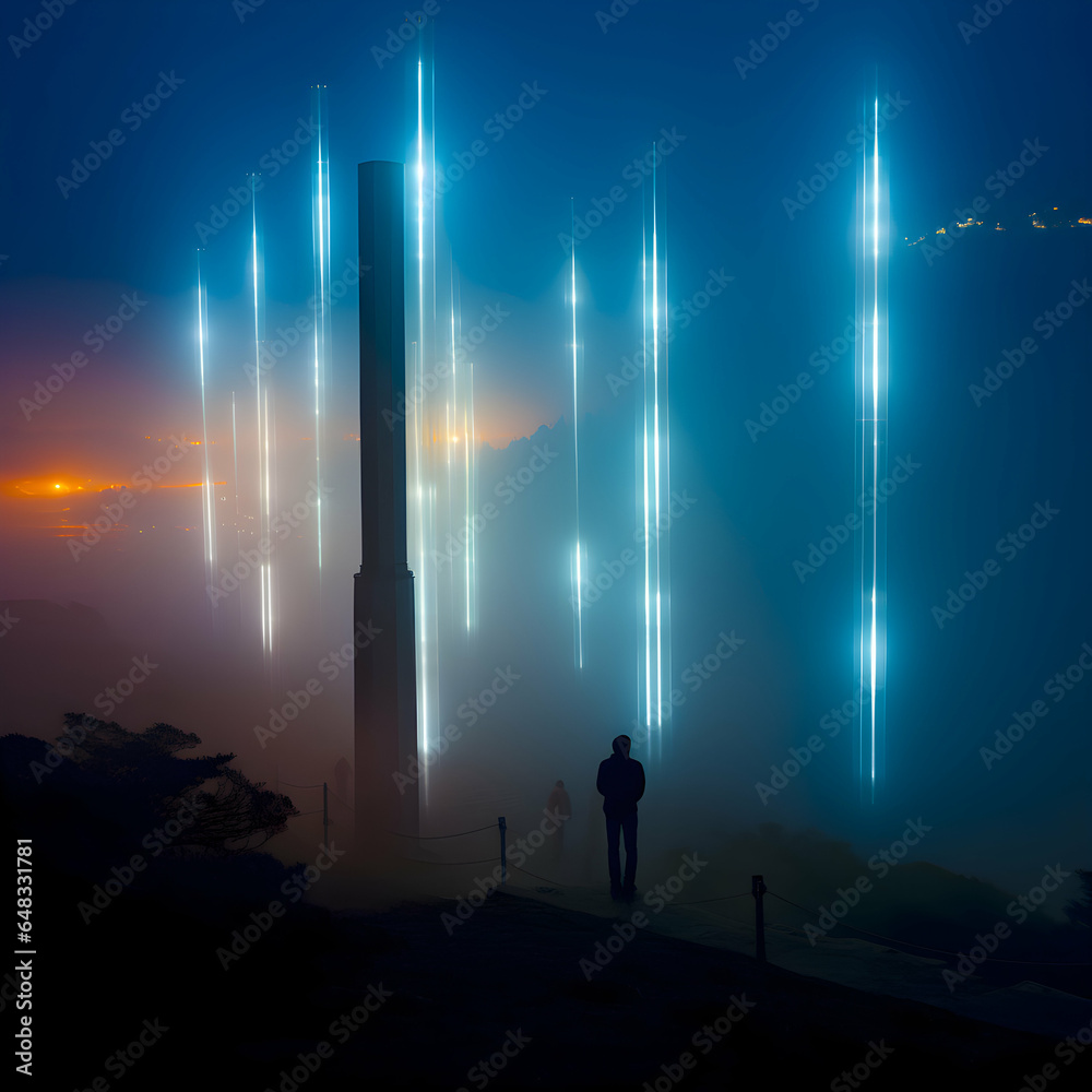 Modern city with wireless network connection and city landscape concept ...
