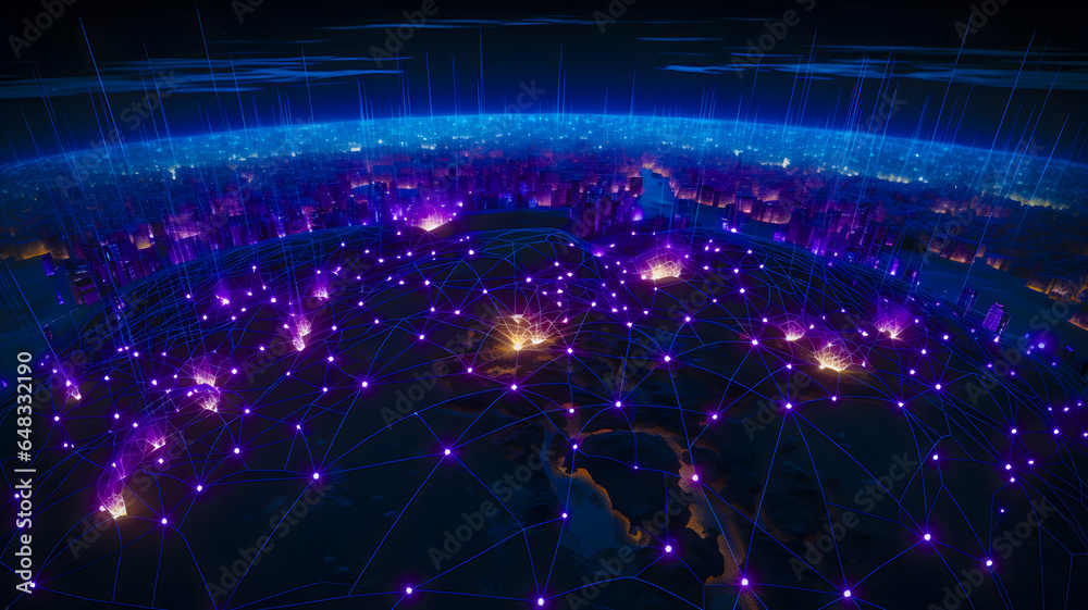 Modern city with wireless network connection and city landscape concept ...