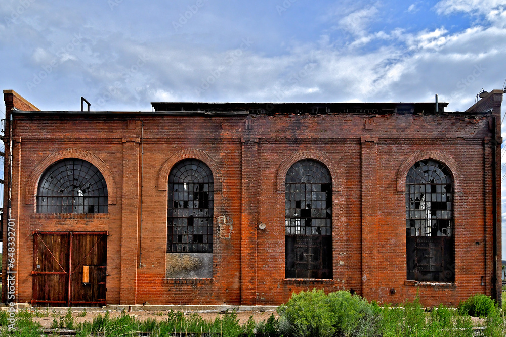 Arched windows of the romanesque revival style architecture with ...