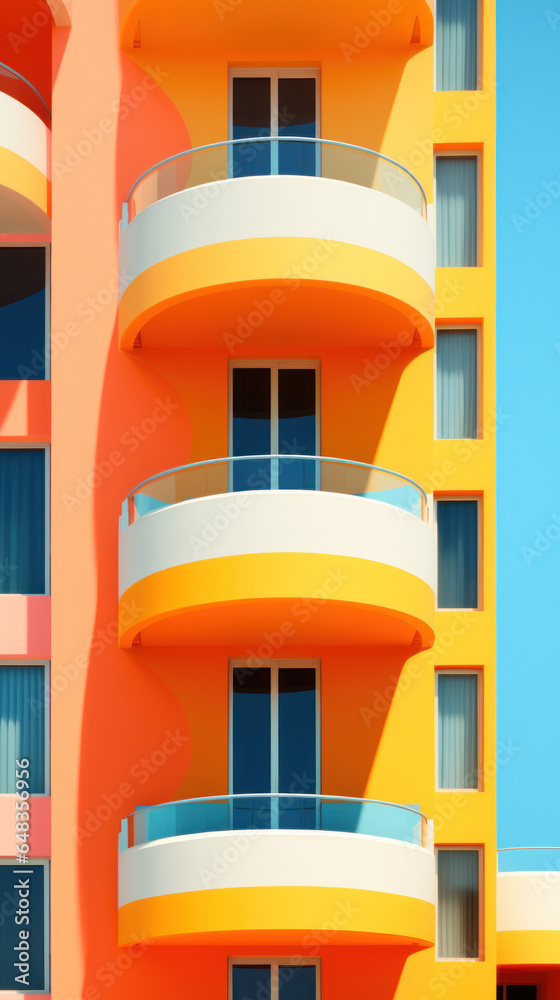 Multicolored sunny building complex with arches and windows Stock Photo ...