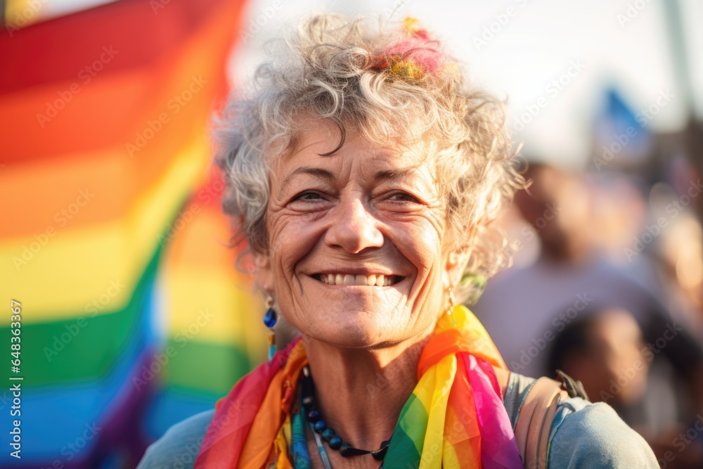 Smiling portrait of a caucasian senior non binary or agender person at ...