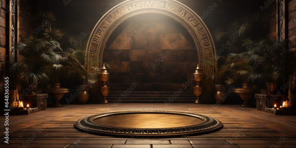 Ancient golden product display podium in a temple. Stock Illustration ...