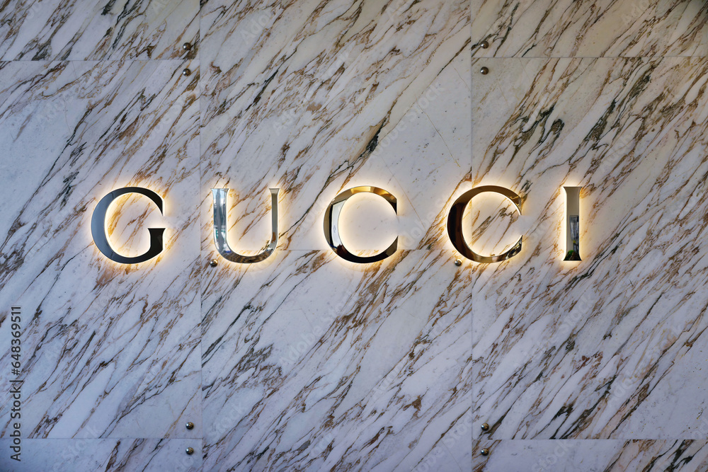 Tokyo, Japan - September 12, 2023 : LED light illuminated GUCCI luxury ...