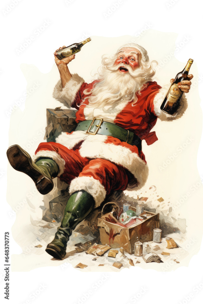 tipsy santa stumbling with arms full of gifts vintage illustration ...