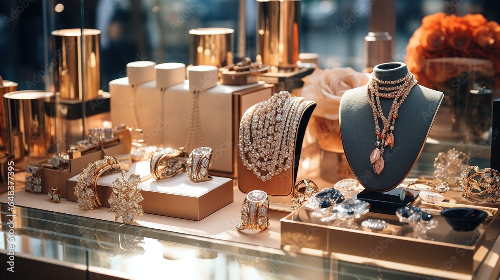 jewelry store window display with luxury jewellery and earrings Stock ...