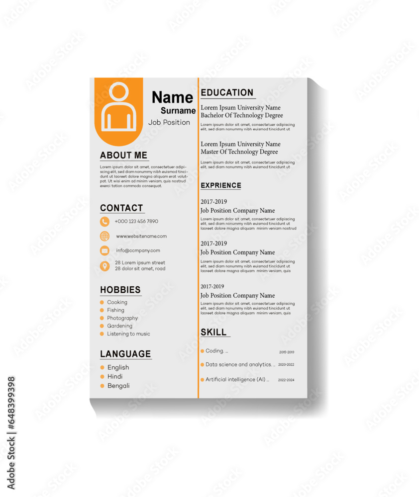 Vecteur Stock resume template, Resume Layout with Column Resume Layout ...
