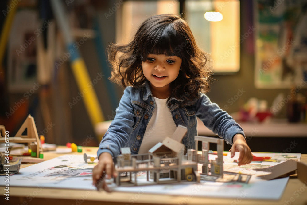 Indian little girl child doing school project at home Stock Photo ...