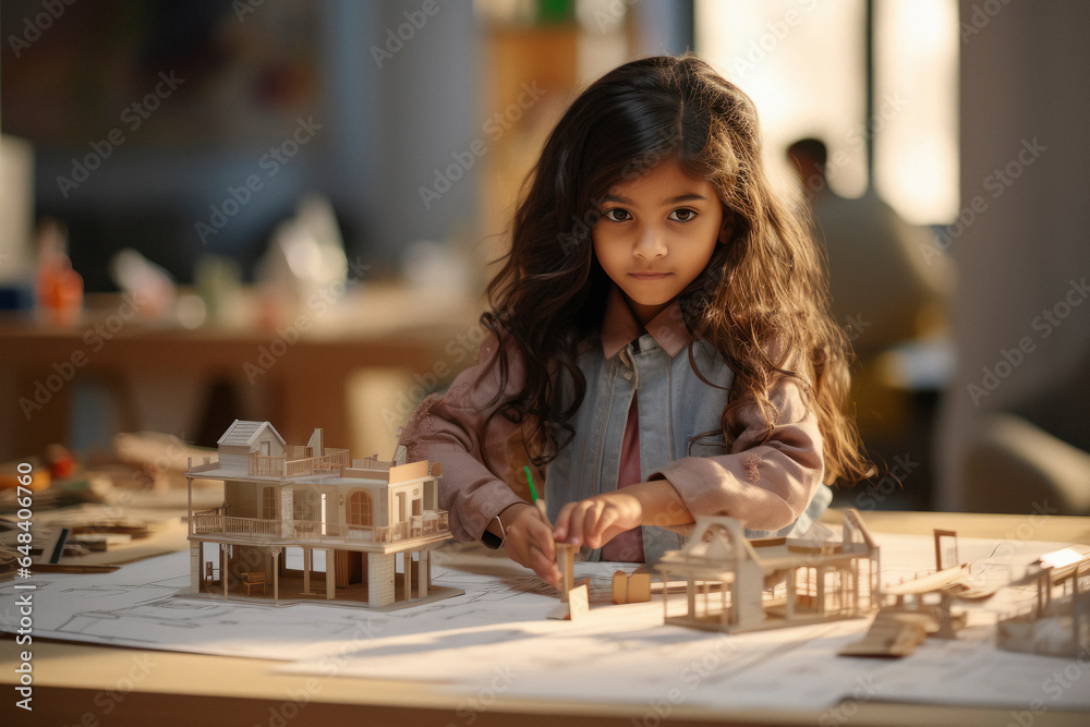 Indian little girl child doing school project at home Stock Photo ...