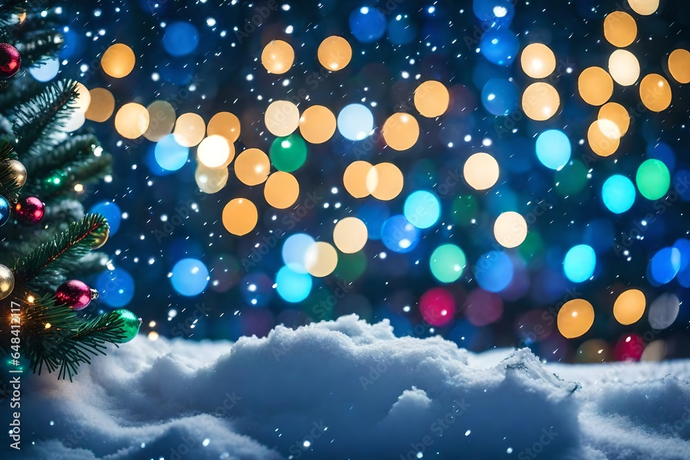 christmas background with christmas tree and snowflakes with colorful ...