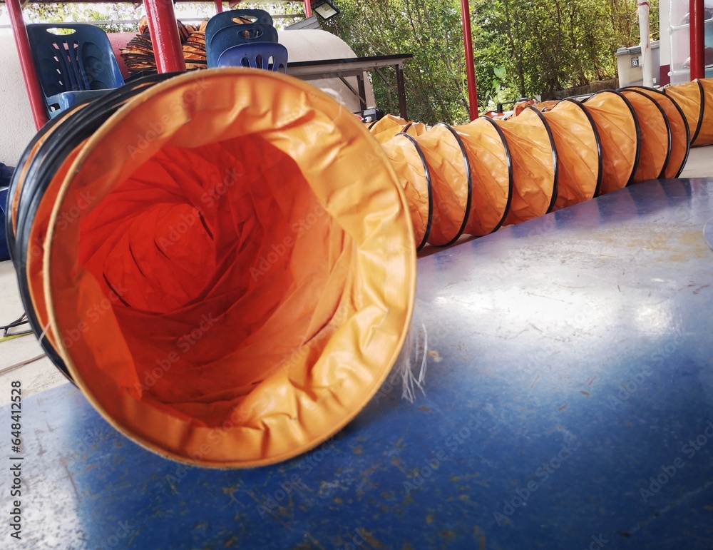 Yellow air ducts, fittings in ventilation systems of working in ...