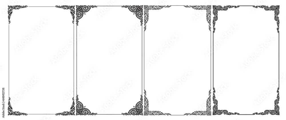 Black frames and borders. Frame with corner line art floral for picture ...