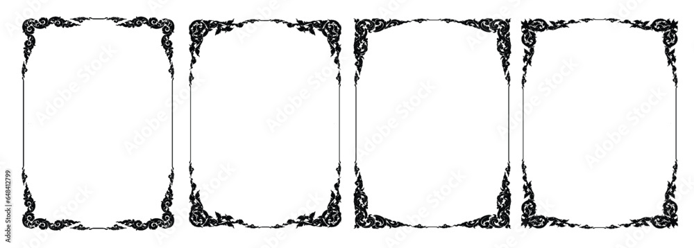 Black frames and borders. Frame with corner line art floral for picture ...