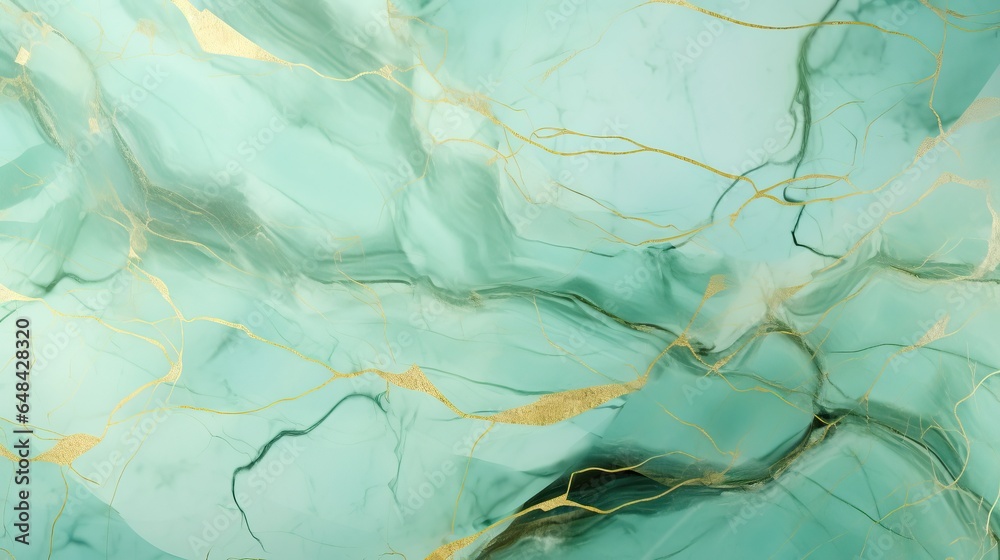 Elegant, mint green flowing marble stone surface texture background ...