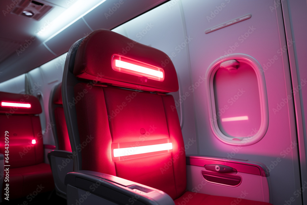 Airplane flight safety concept : emergency exit seat row in airplane ...