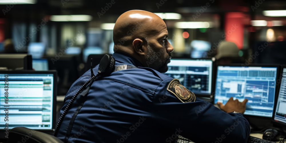 Rapid Response: Police Officer in Action at a 911 Call Center Stock ...