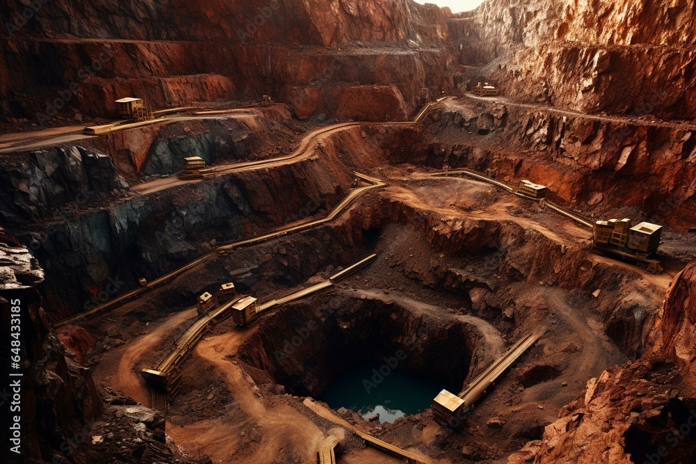 overhead perspective of a copper mine's excavation. Generative AI Stock ...