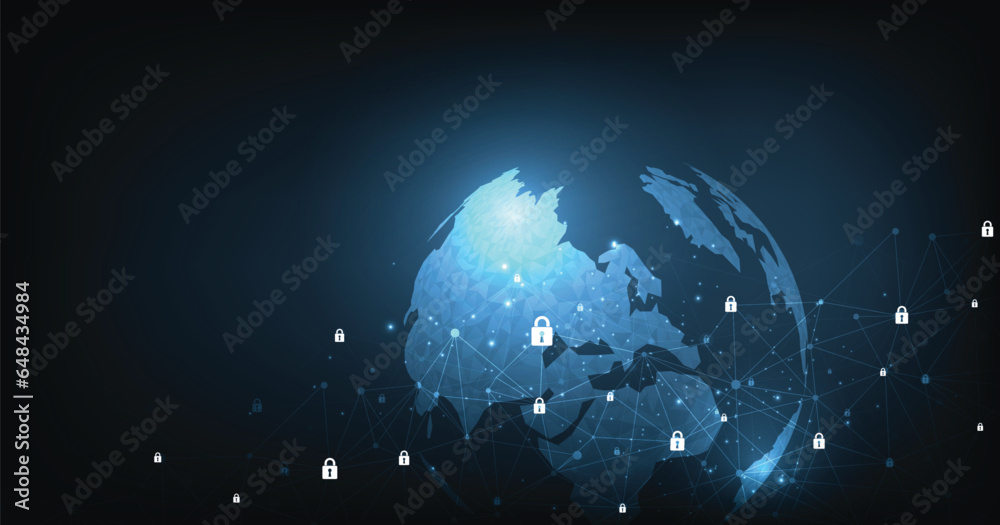Global cyber security connection concept. World map point and line ...