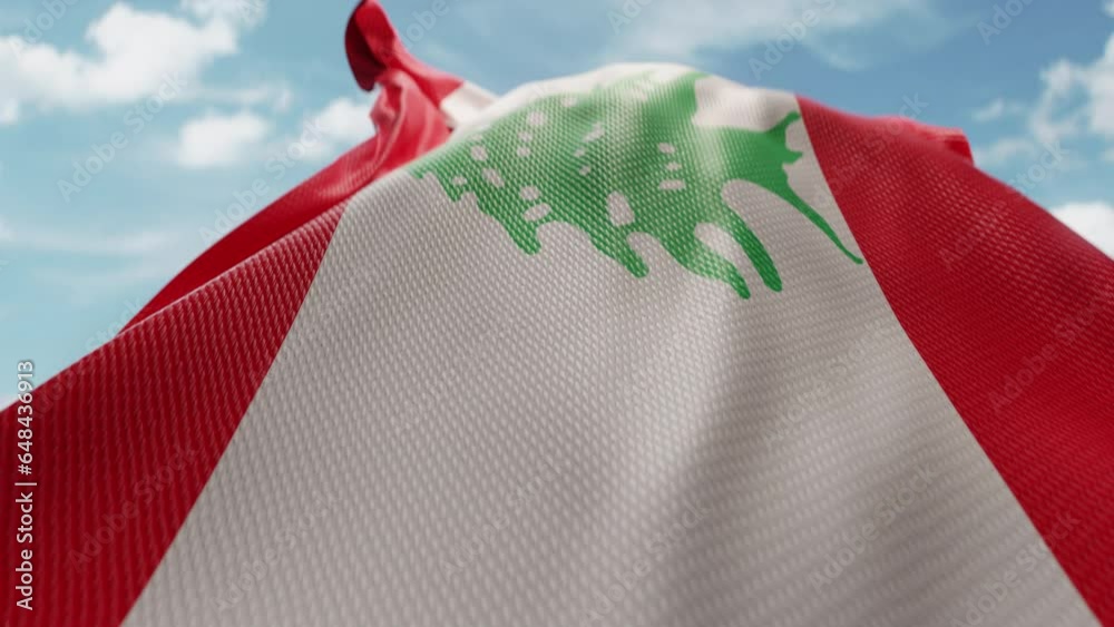 Wavy flag of Lebanon blowing in the wind in slow motion. Waving ...