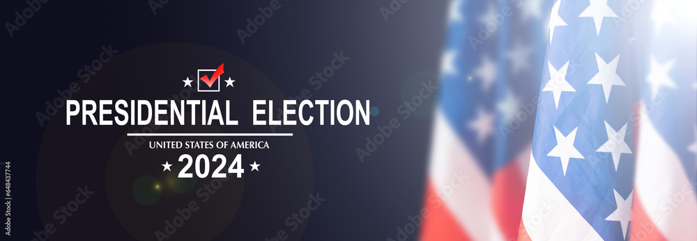 Presidential Election 2024 text on white paper over Waving American ...