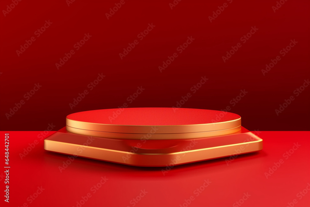 Red gold podium 3d stage background product display with luxury ...